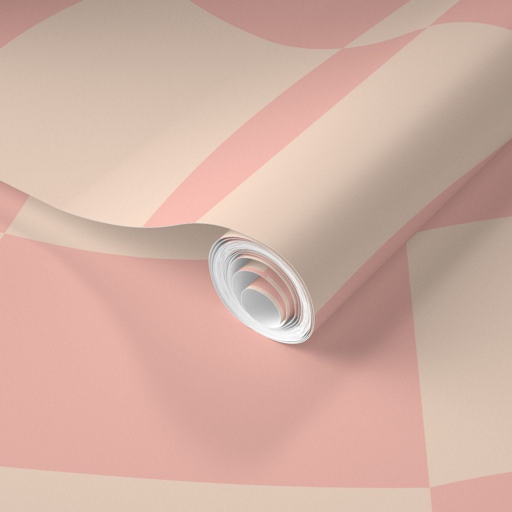Warped Wavy Checkered Pink Wallpaper, Peel Stick Removable Wallpaper ...