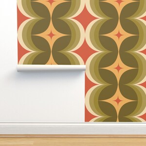 70s Retro Vintage Diamonds Wallpaper in Olive Green Orange and Yellow ...