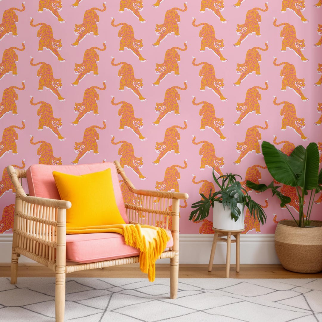 Retro Tigers Removable Wallpaper - Hand Drawn Pop Art - Etsy