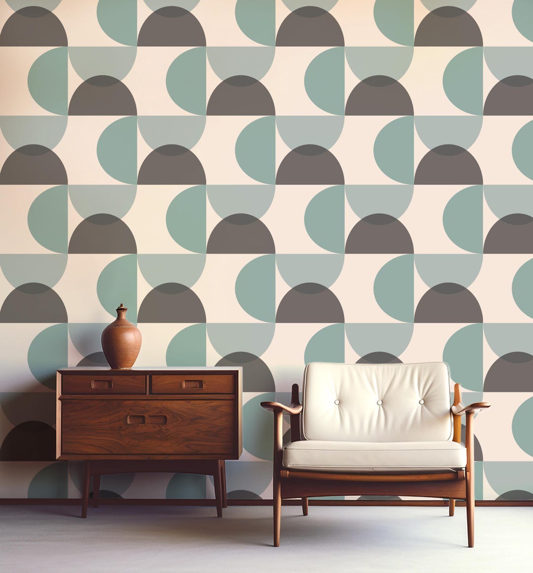Retro Half Circle Geometric Wallpaper, Blue Gray Peel and Stick - Etsy