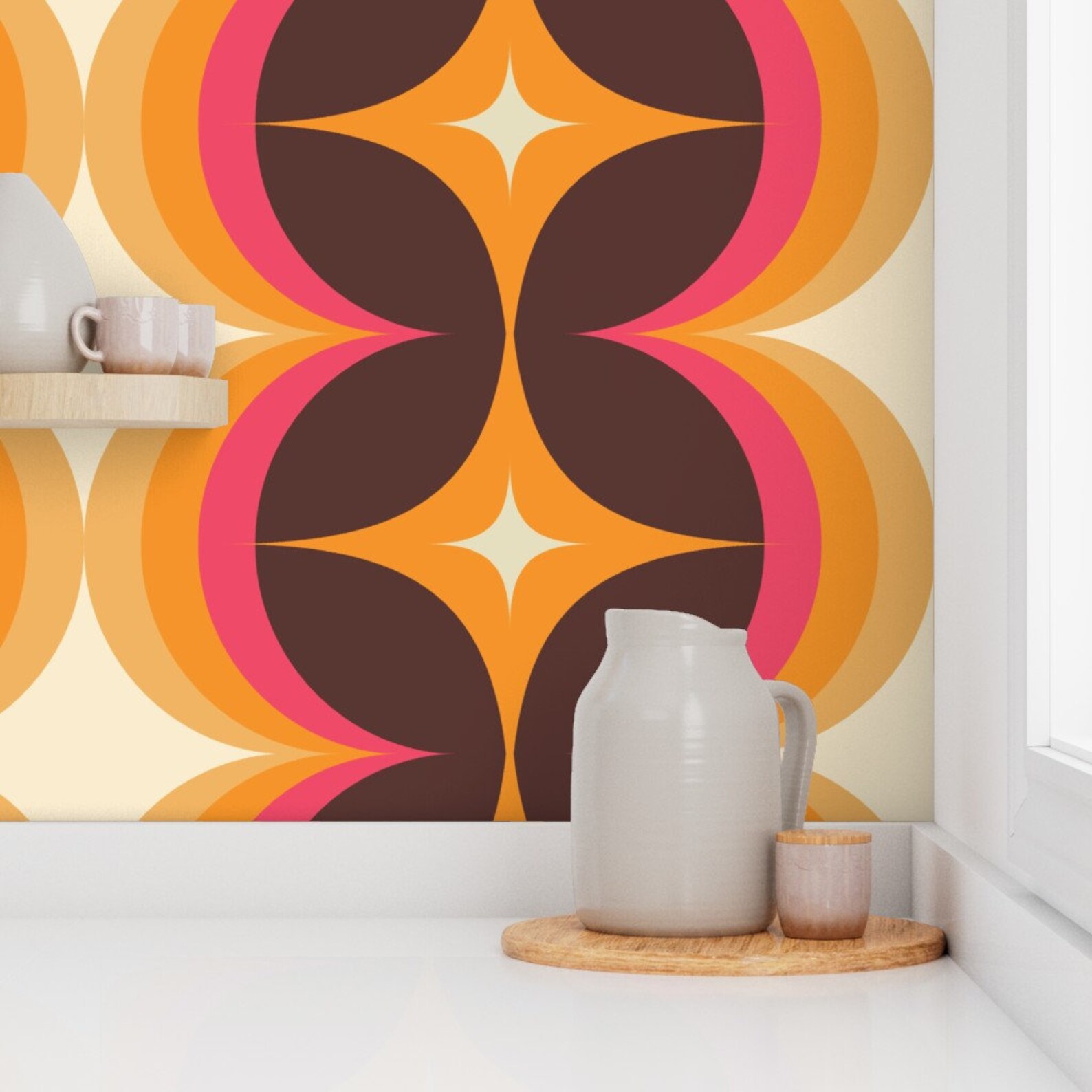 70s Retro Vintage Diamonds Wallpaper in Brown, Gold & Pink, Peel Stick ...