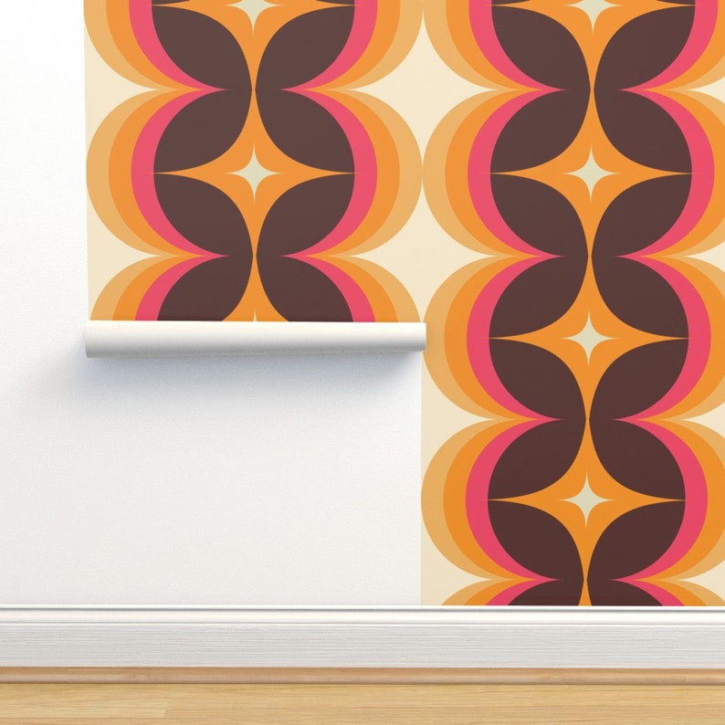 70s Retro Vintage Diamonds Wallpaper in Brown, Gold & Pink, Peel Stick ...