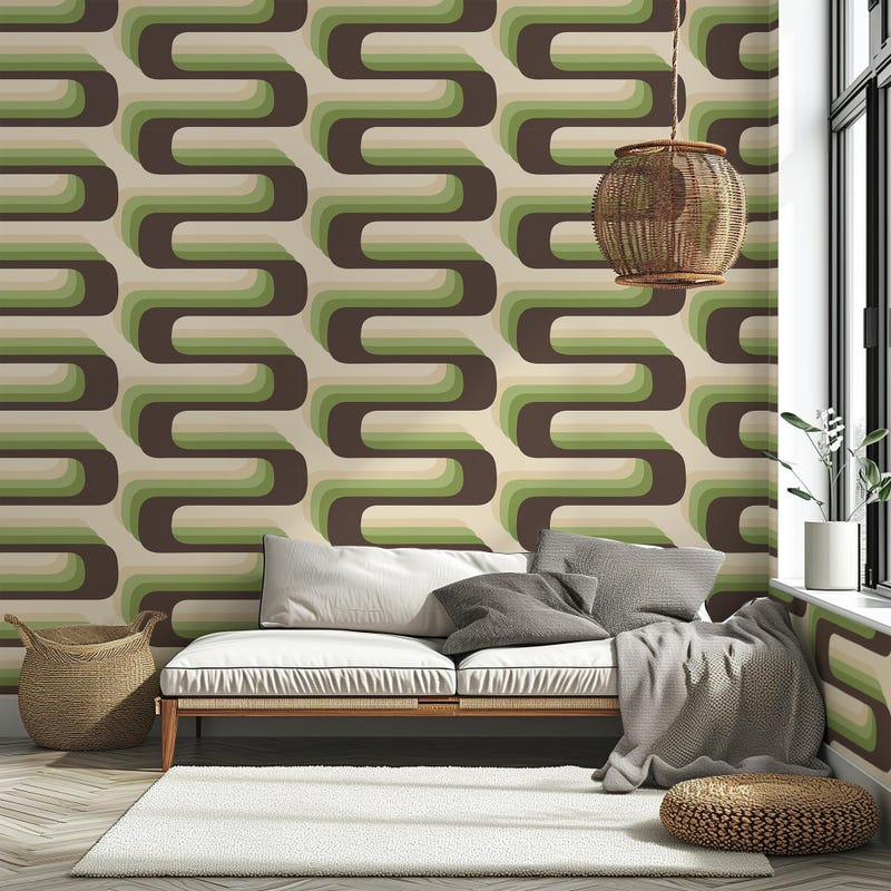 Retro 70s Wallpaper Green - Etsy