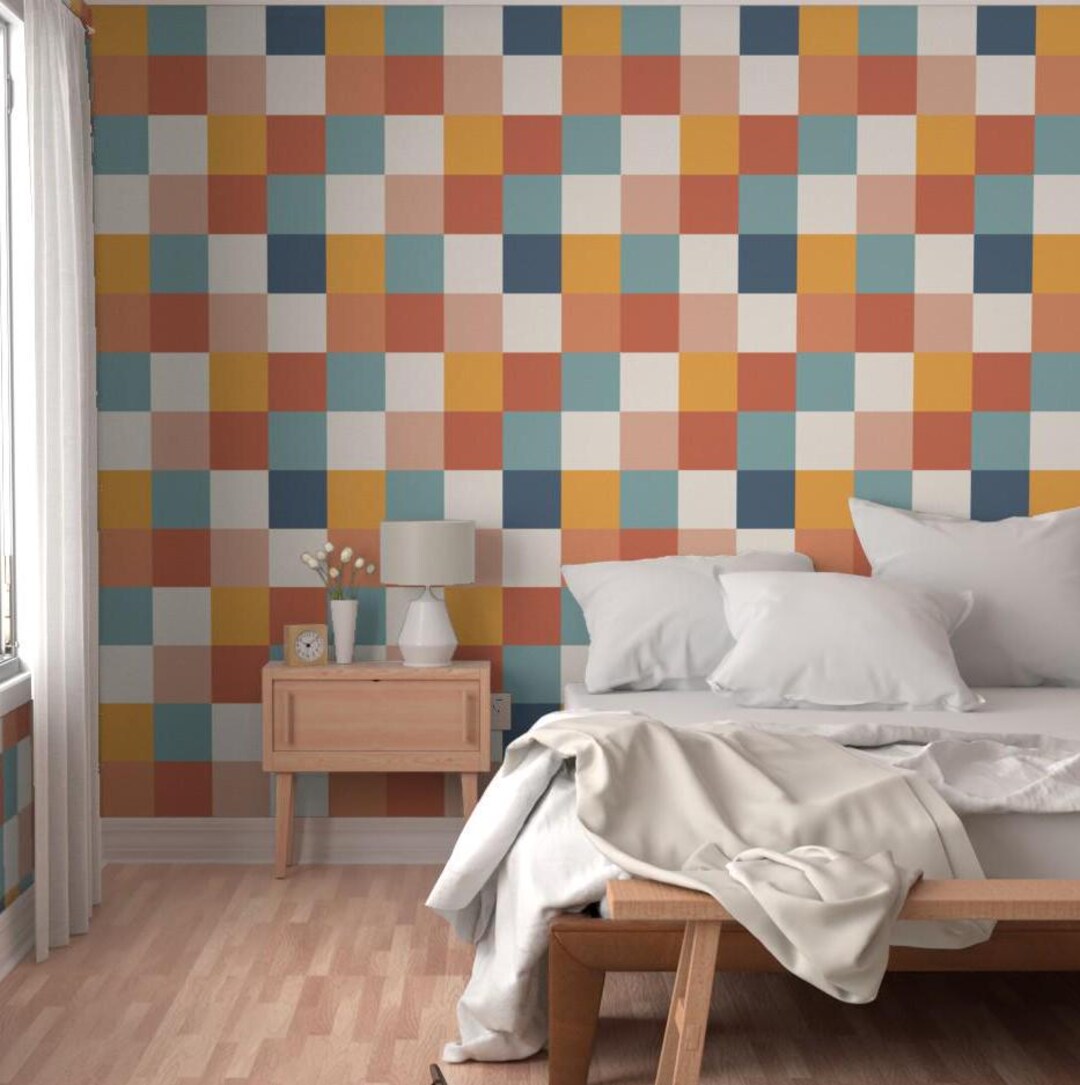 Multi-colored Large Scale Checkered Square Checkerboard Wallpaper in ...