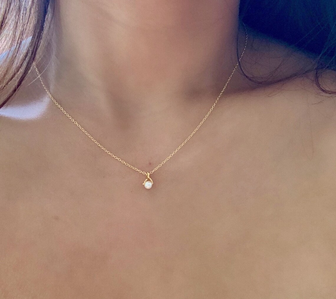 Dainty Pearl Necklace Tiny Pearl Necklace Freshwater Pearl Etsy