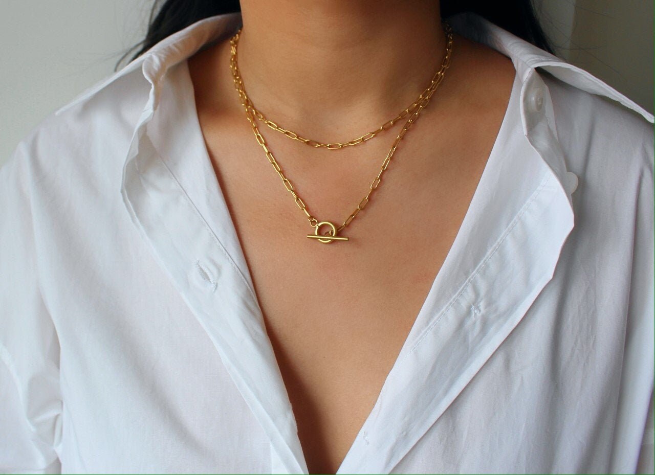Cuban Chain Toggle Necklace Gold Toggle Necklace Paperclip - Etsy