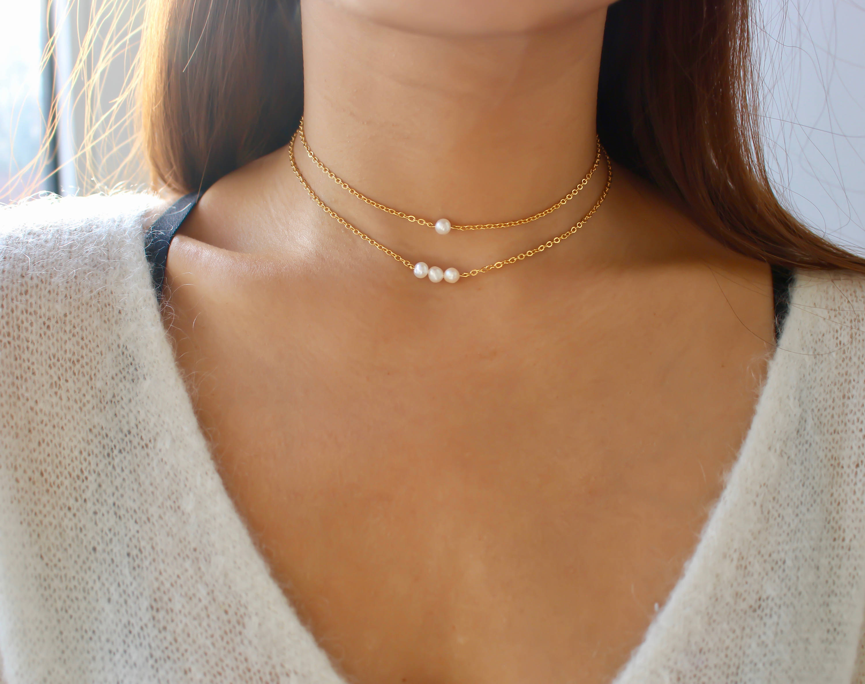 Small Pearl Necklace / Tiny Freshwater Pearl Necklace / - Etsy Australia
