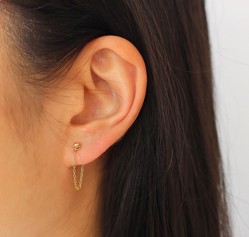 Gold Ball Stud Earrings Convertible Ear Chain Jacket Earring | Etsy