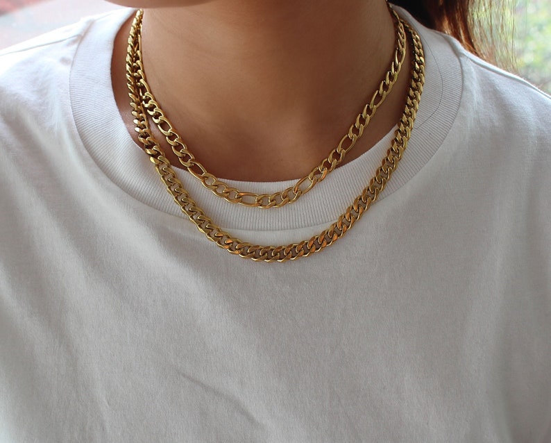 Gold Chain Necklace 7mm Thick Chain Necklace Figaro Chain - Etsy