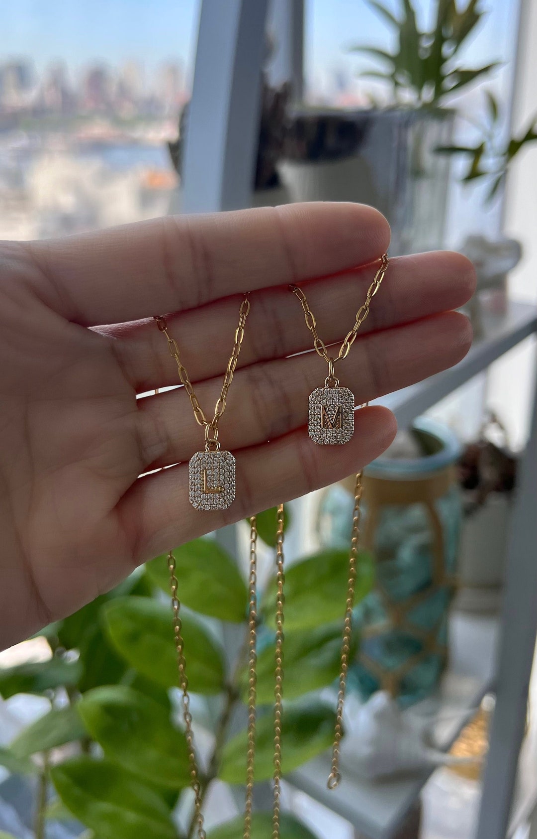 Gold Tag Letter Necklace, Dainty Initial Name Necklace, Micro Pave ...