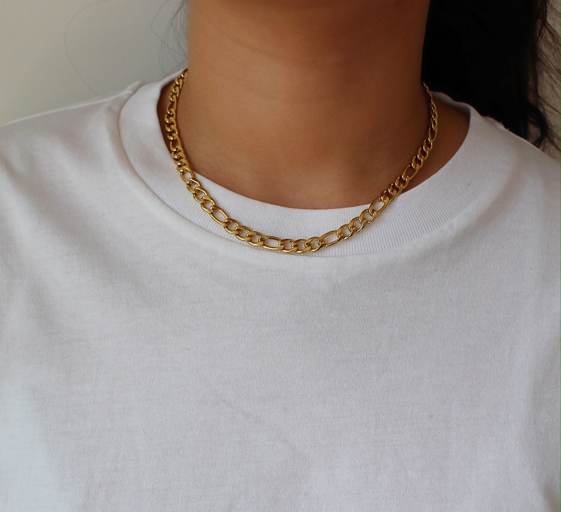 Gold Chain Necklace 7mm Thick Chain Necklace Figaro Chain - Etsy