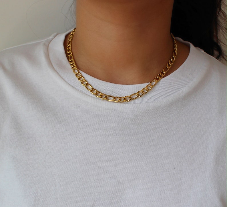 Gold Chain Necklace 7mm Thick Chain Necklace Figaro Chain - Etsy