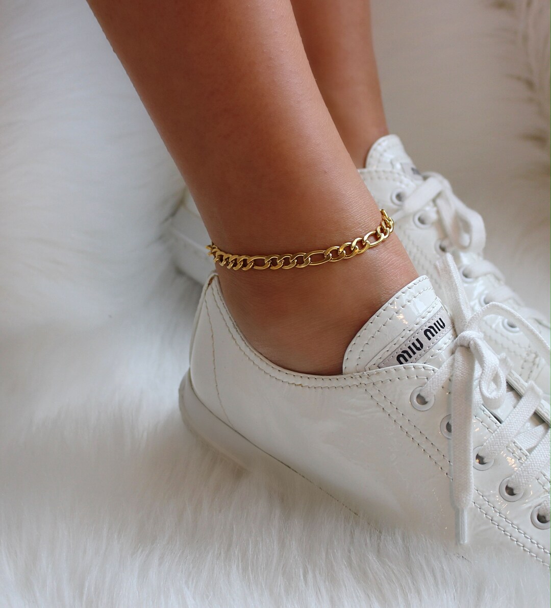 Figaro Chain Anklet, Curb Chain Anklet, Gold Chain Anklet, Thick Chain ...