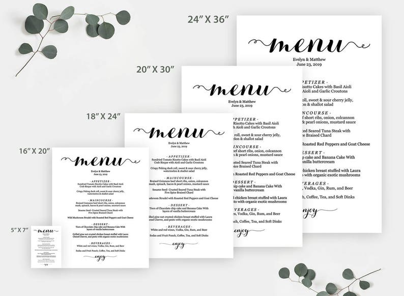 5 Sizes Wedding Menu SignWedding Menu BoardWedding Menu | Etsy