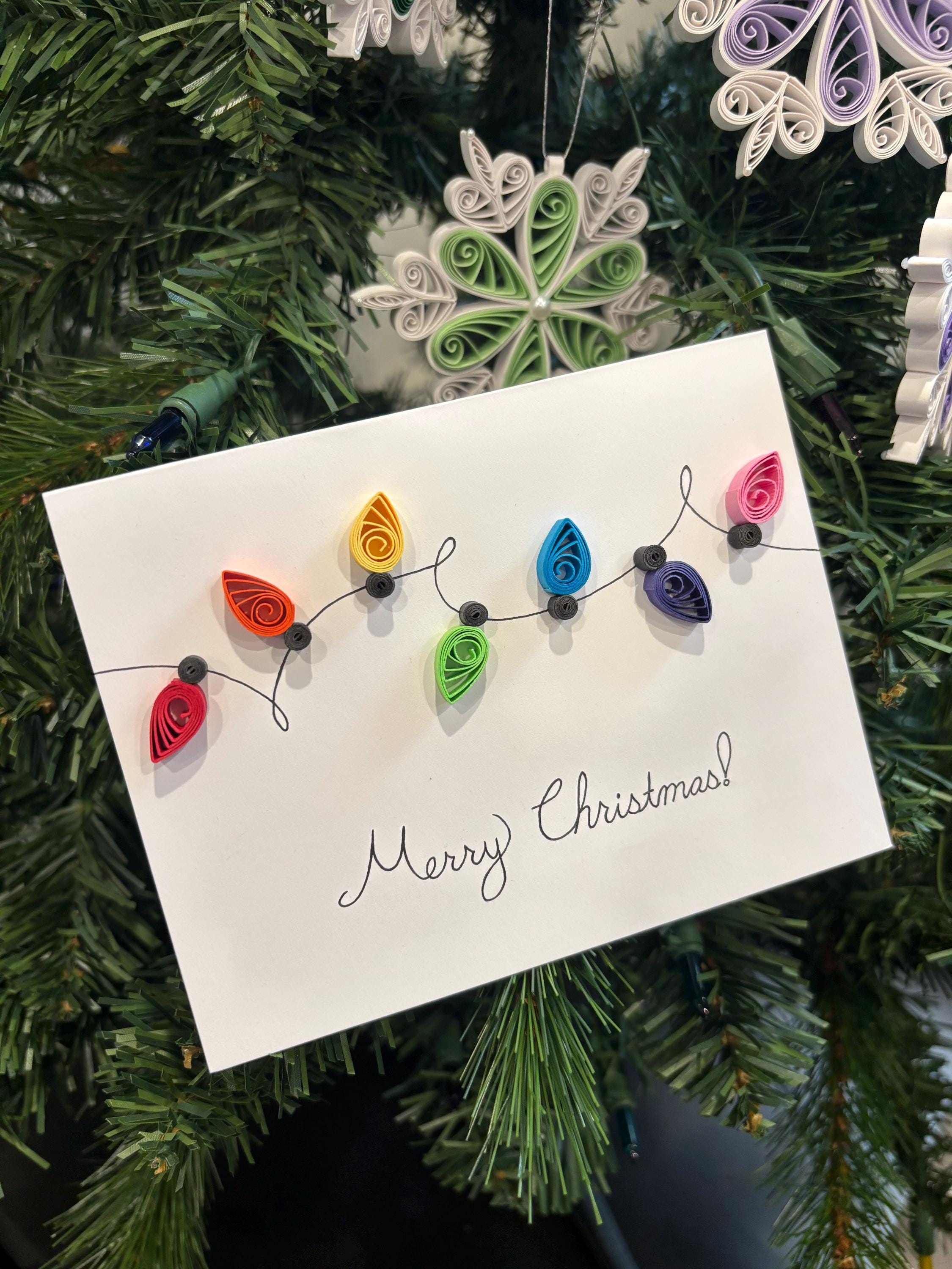 Handmade Christmas Lights Card Paper Quilled Unique Frameable Holiday ...