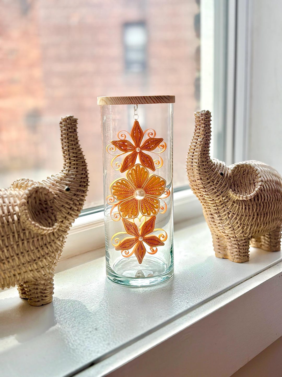 Paper Quilled Orange Flower Jar, Interchangeable Floral Decor - Etsy