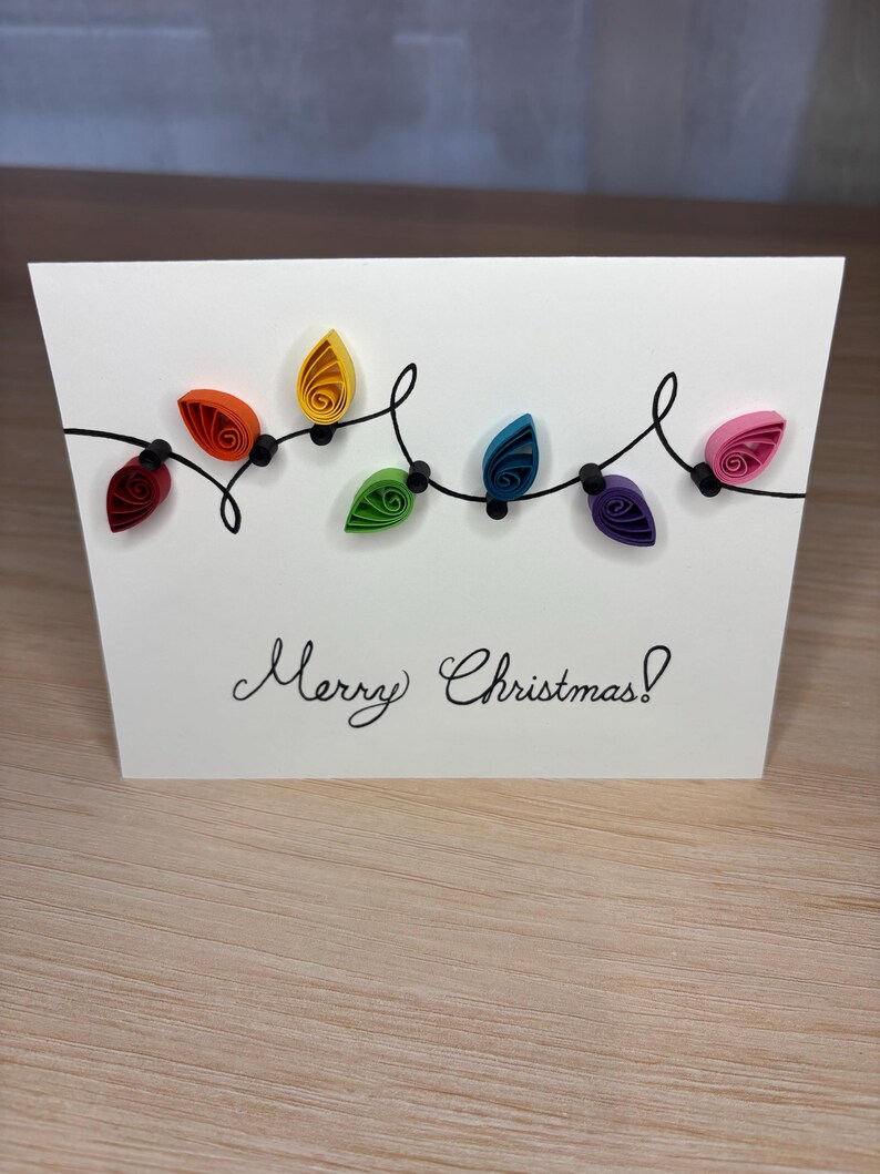 Handmade Christmas Lights Card Paper Quilled Unique Frameable Holiday ...