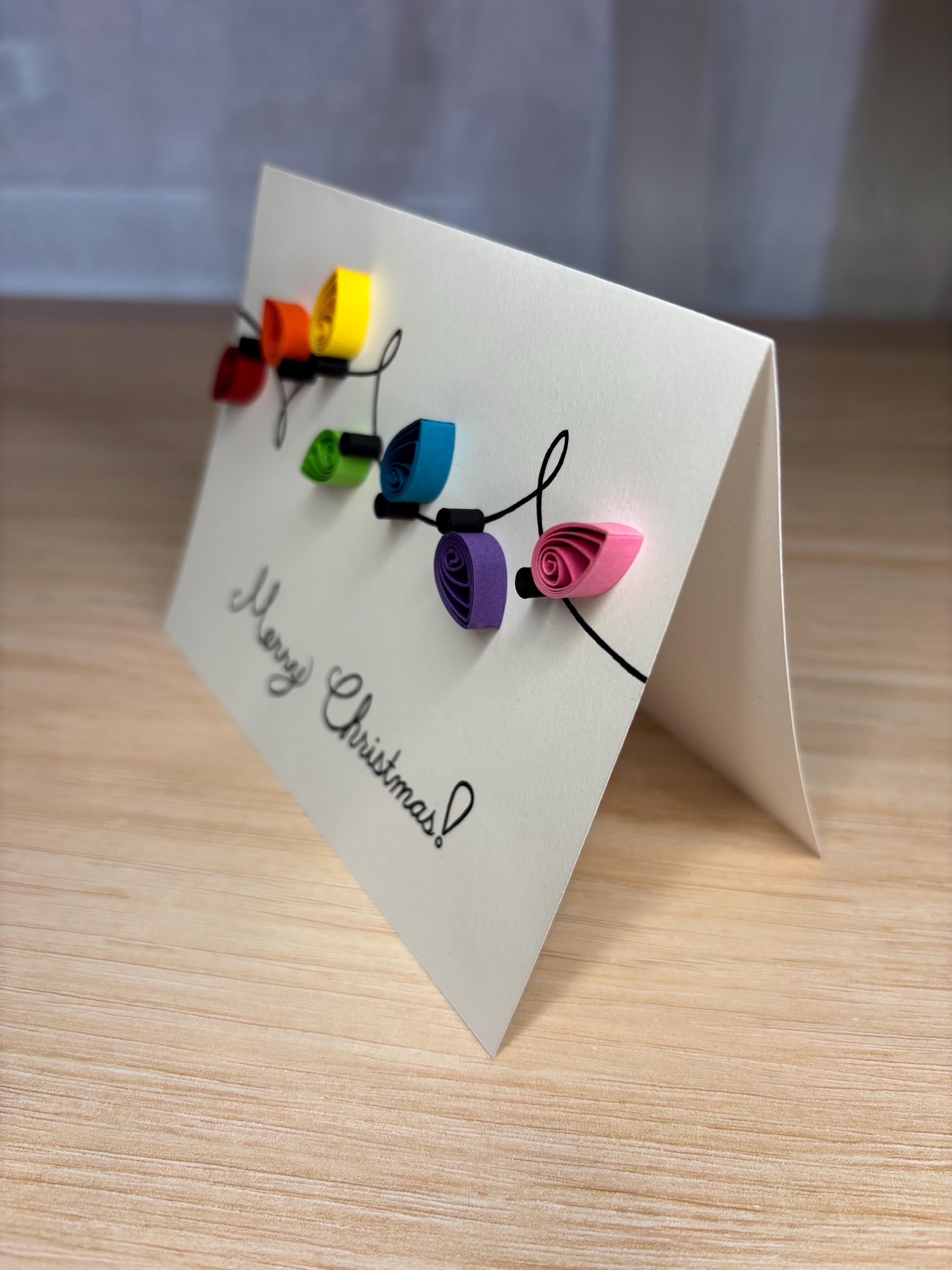 Handmade Christmas Lights Card Paper Quilled Unique Frameable Holiday ...