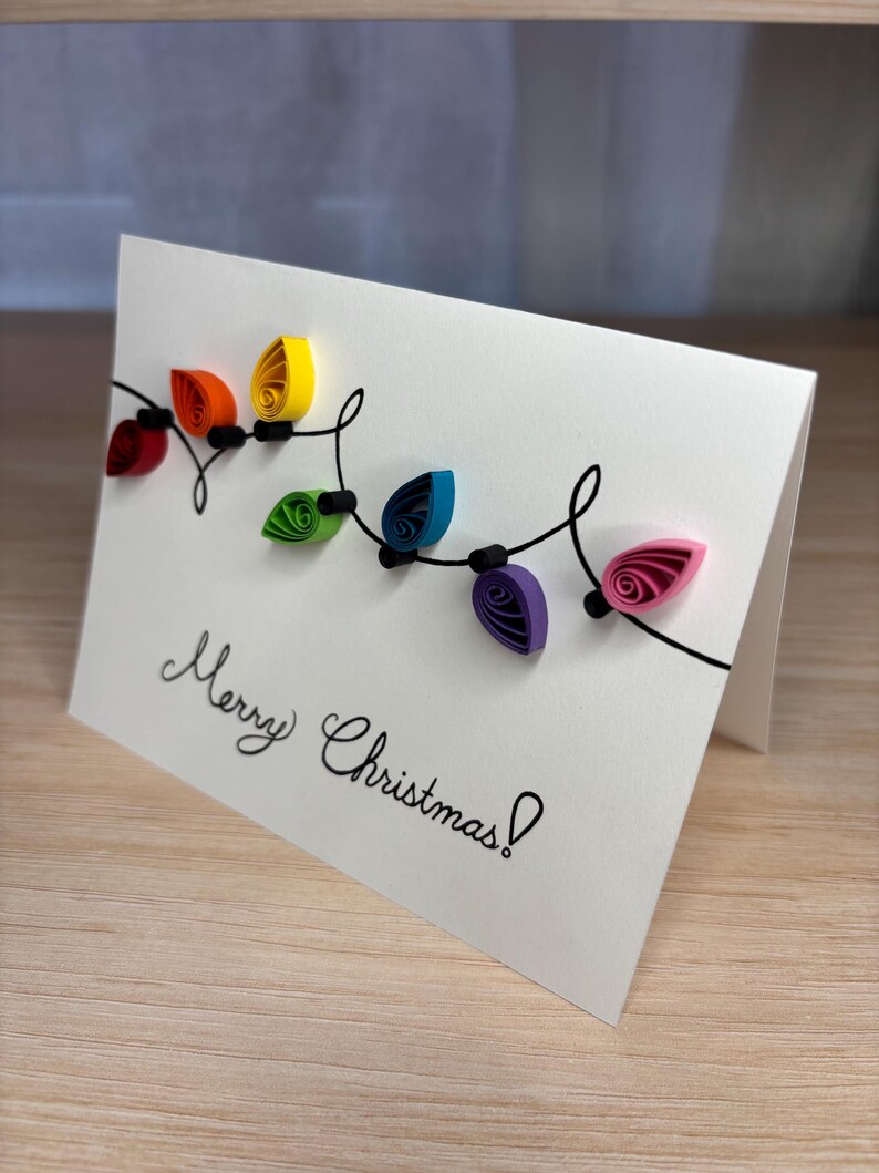 Handmade Christmas Lights Card Paper Quilled Unique Frameable Holiday ...