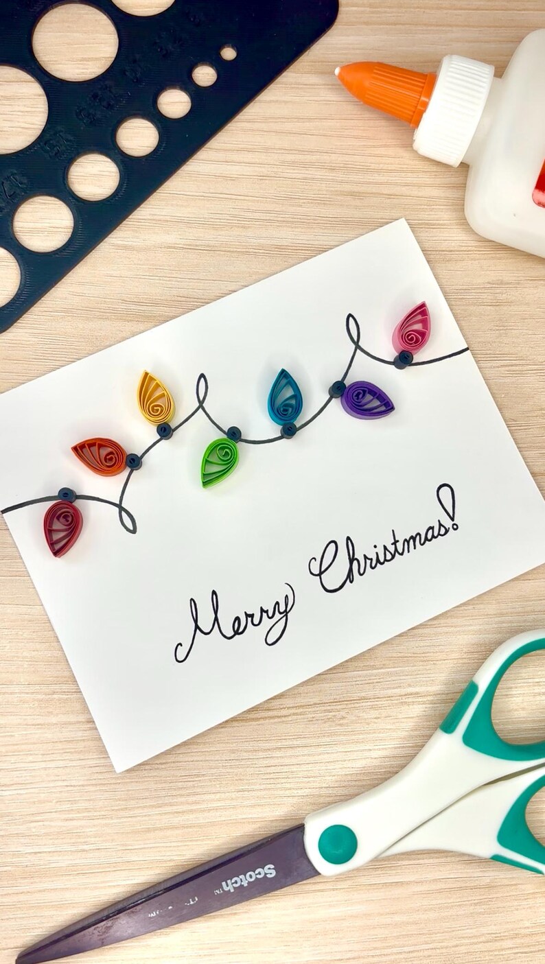 Handmade Christmas Lights Card Paper Quilled Unique Frameable Holiday ...