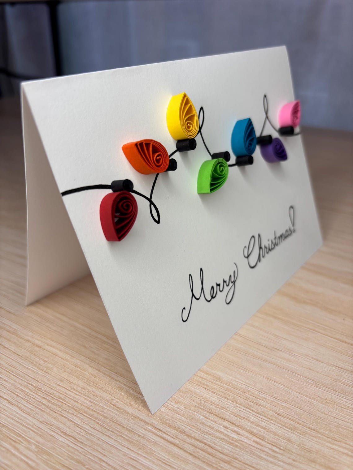Handmade Christmas Lights Card Paper Quilled Unique Frameable Holiday ...