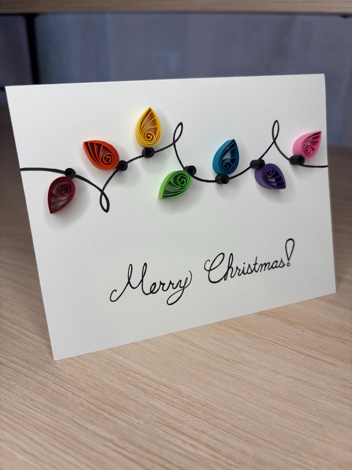 Handmade Christmas Lights Card Paper Quilled Unique Frameable Holiday ...