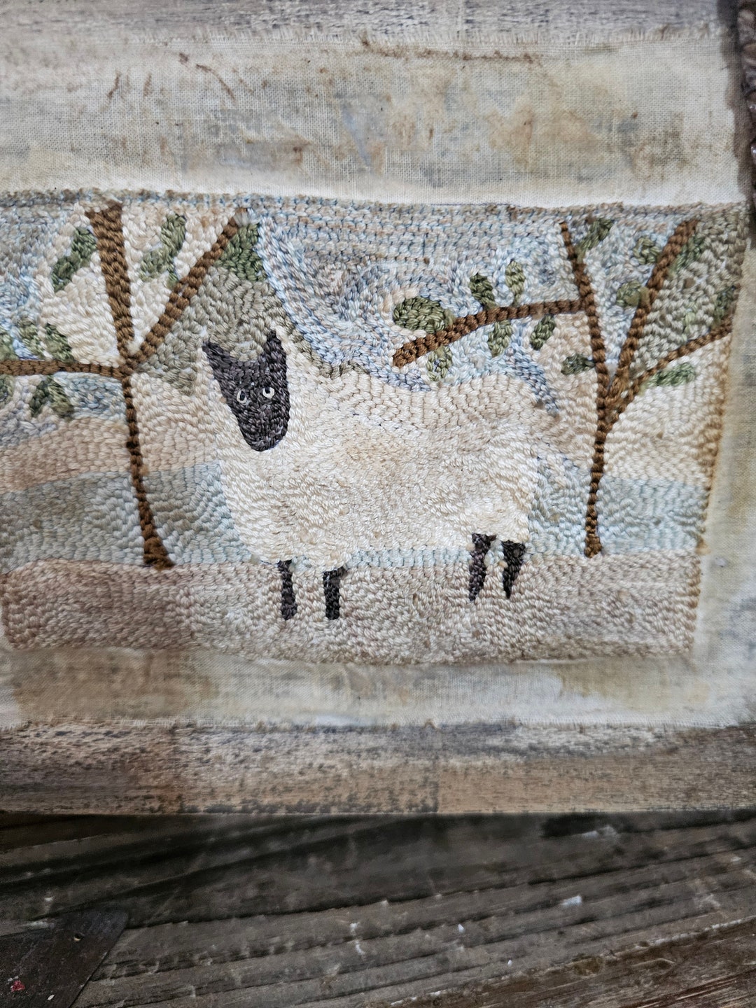 A Prim Folk Art Sheep Punch Needle Art - Etsy