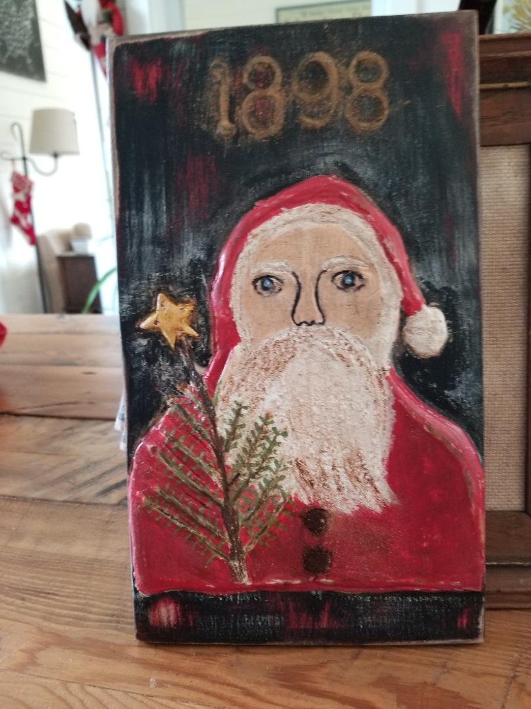 Clay Santa on Wood - Etsy