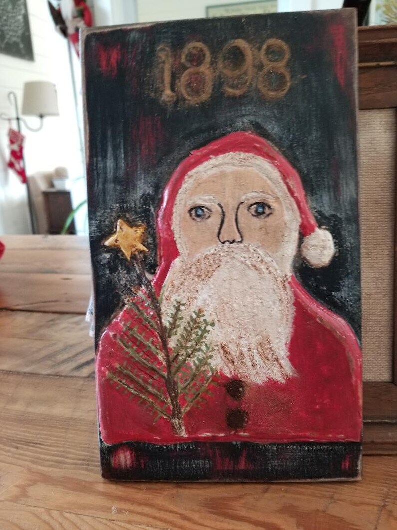 Clay Santa on Wood - Etsy