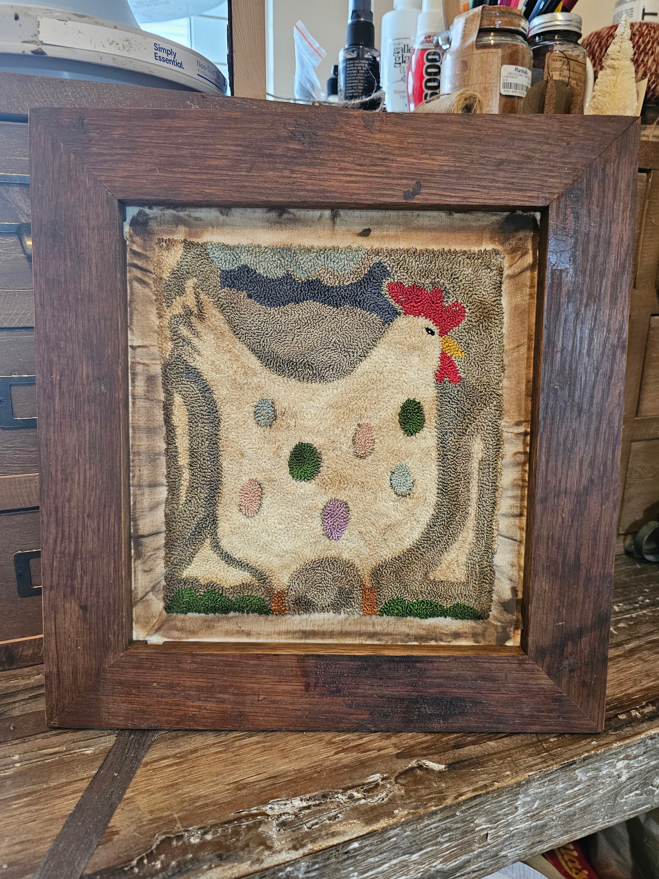 Primitive Chicken Punch Needle Framed Art - Etsy