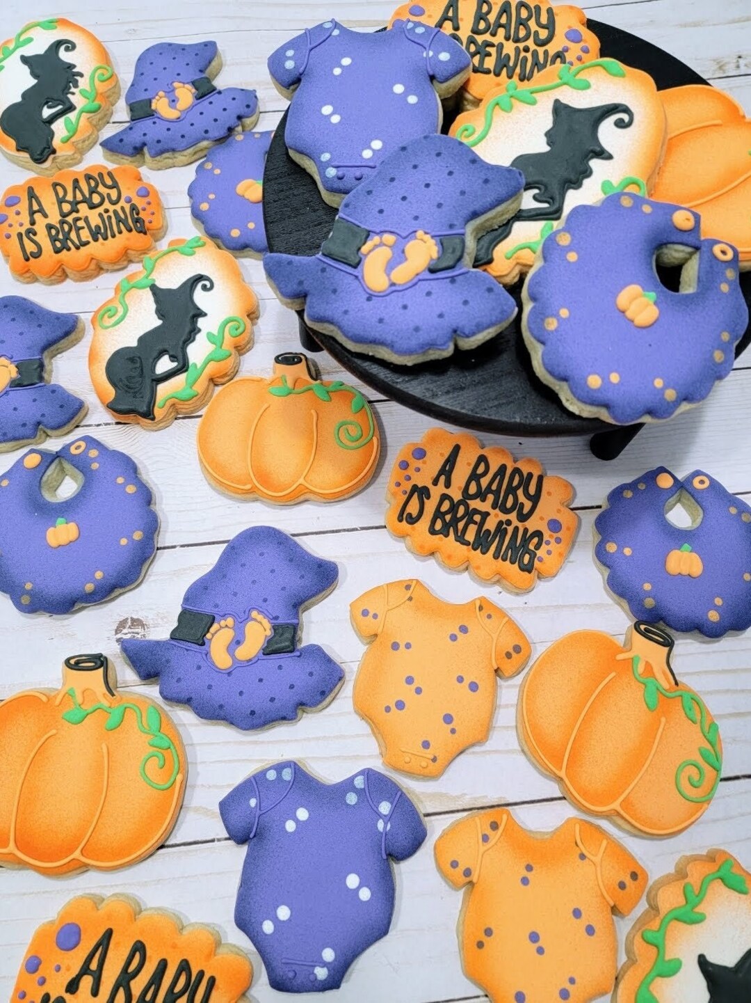 A Baby is Brewing, Halloween Baby Shower Cookies - Etsy