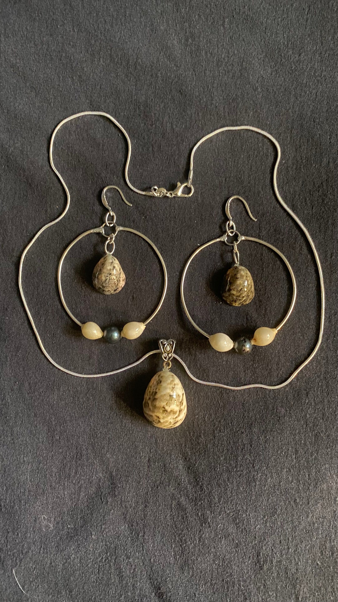 Kupee Sea Shell Silver Hoop/dangling Earring and Necklace/pendant - Etsy