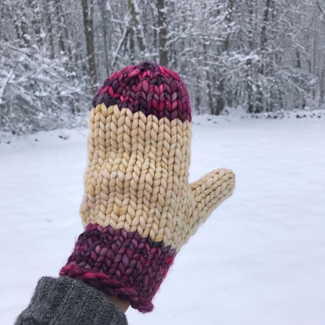 Chunky Knit Mitten Pattern: Color Block Mittens, Child & Adult Sizes ...