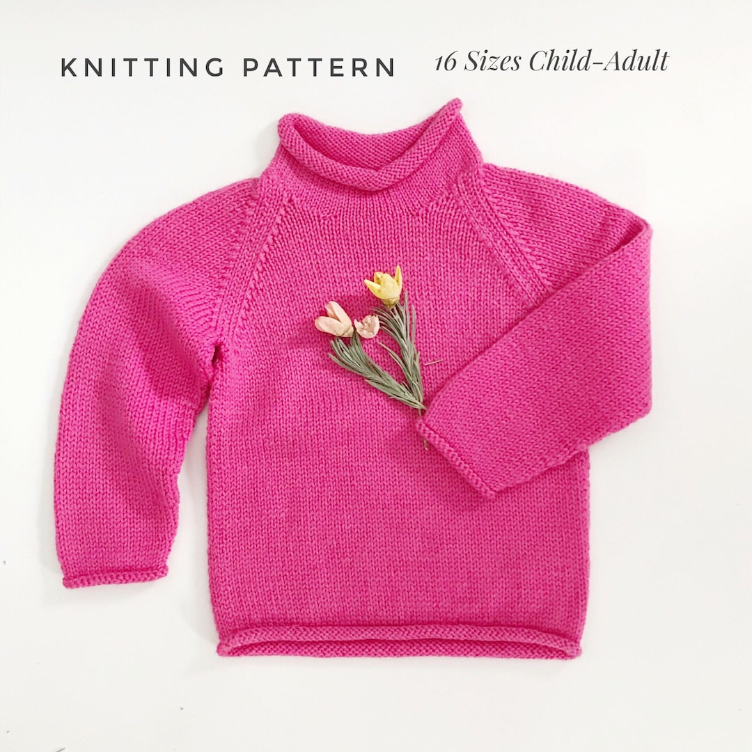 Roll Raglan Sweater Knitting Pattern: Child to Adult Sizes (PDF) - Etsy