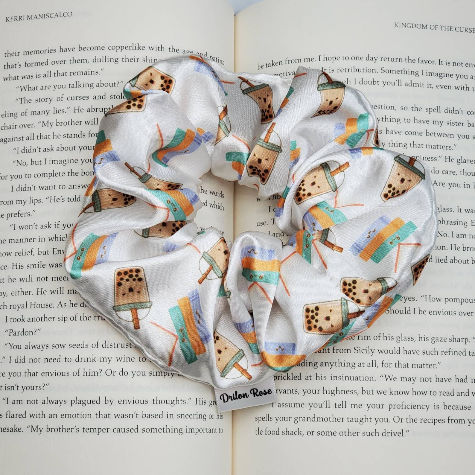 Books and Boba Satin Scrunchie Kawaii Satin Hair Scunchie | Etsy