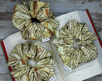 Aged Book Pages Cotton Scrunchie - Book Cotton Hair Scunchie - Antiqued ...