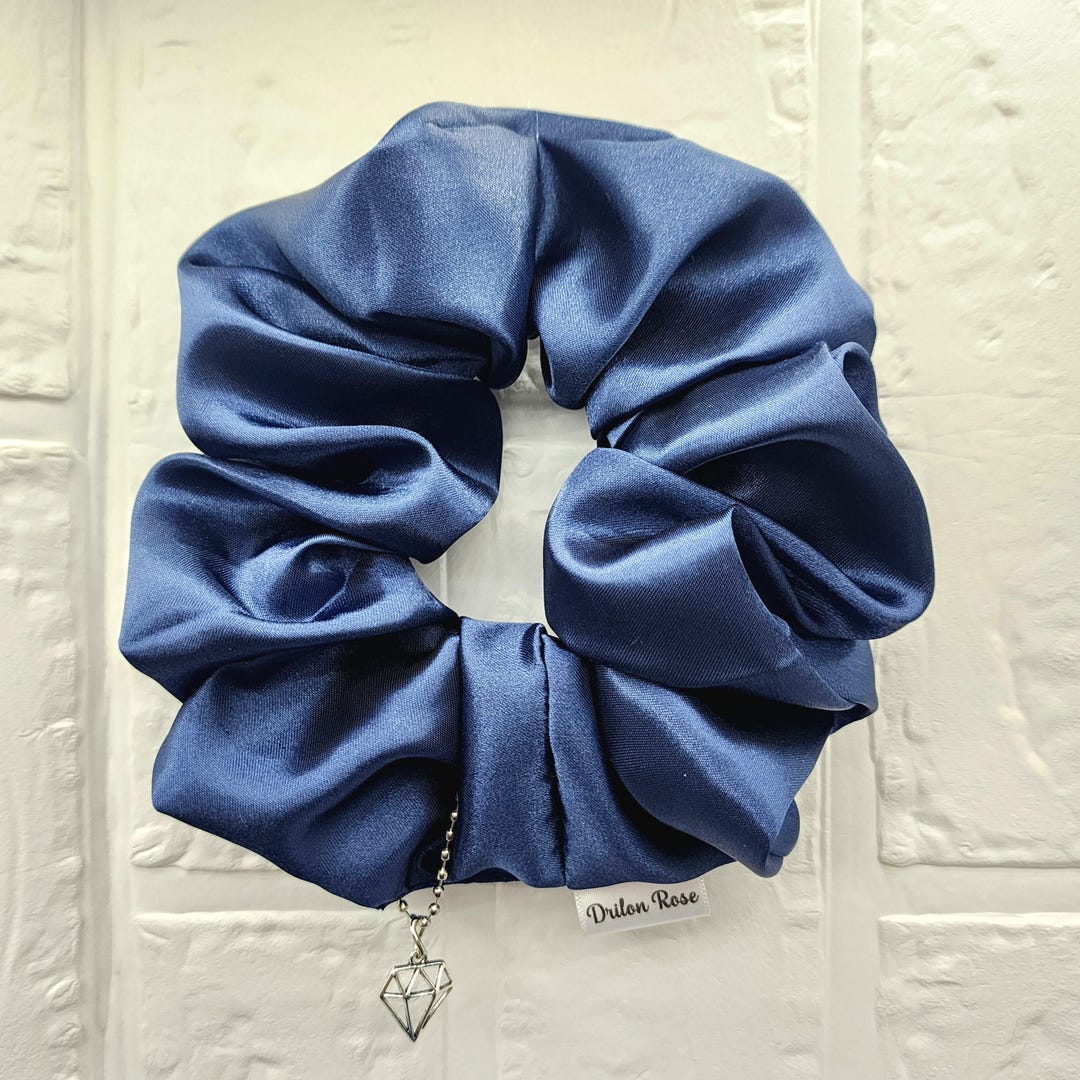 Navy Blue Scrunchie With Diamond Charm - Navy Blue Satin Scrunchie ...