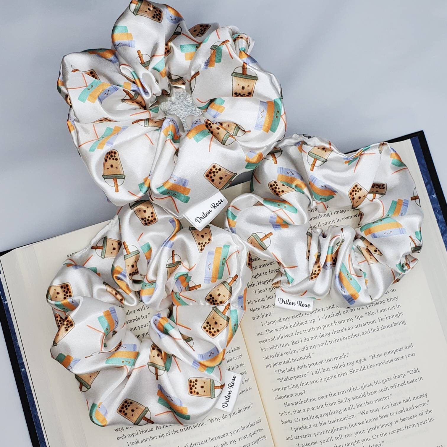 Books and Boba Satin Scrunchie Kawaii Satin Hair Scunchie - Etsy