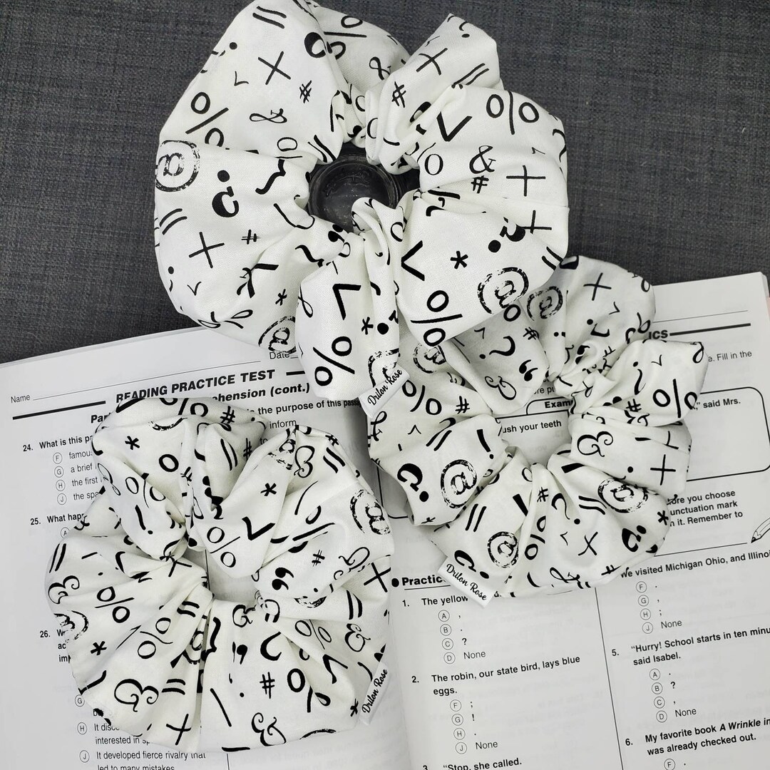 Symbols Scrunchie: White & Black Cotton Hair Tie - Gift for Readers - Etsy