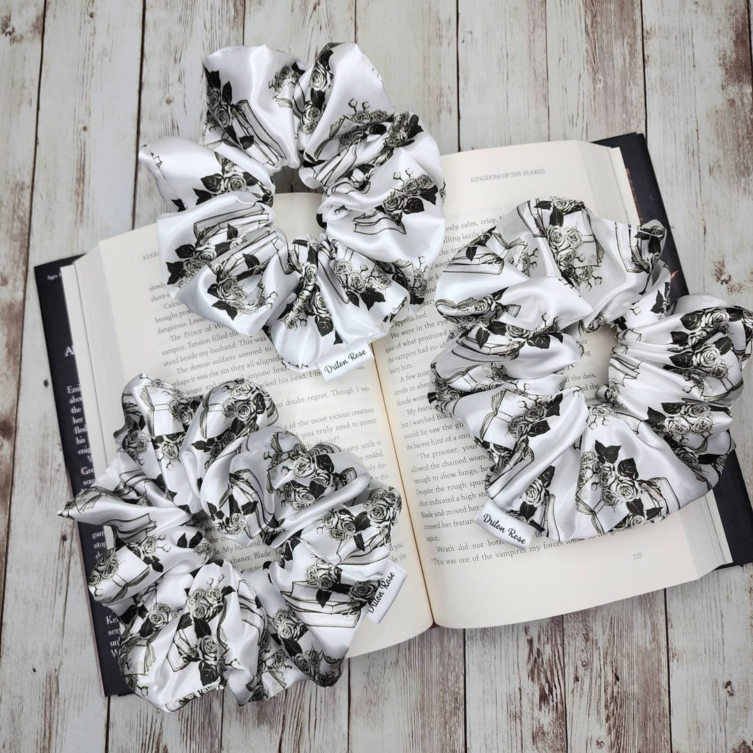 Books and Roses Scrunchie - Satin Hair Scunchie - Drilon Rose Scrunchie ...