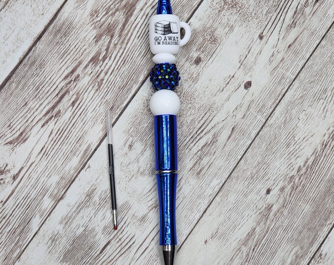 GO AWAY, I'm Reading - Literary Themed Focal Pen -metallic Blue Pen ...
