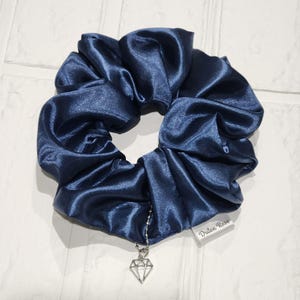 Navy Blue Scrunchie With Diamond Charm - Navy Blue Satin Scrunchie ...