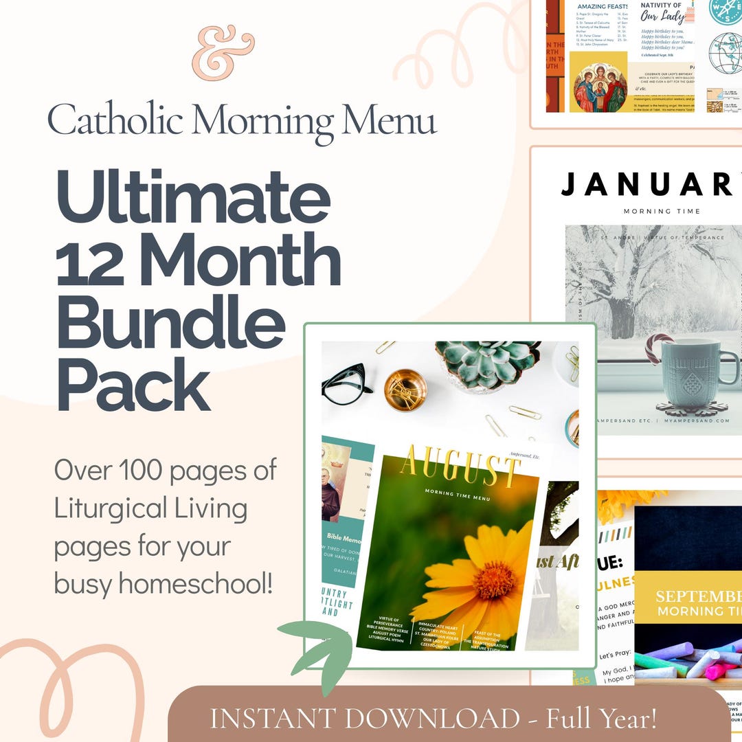 Catholic Homeschool Morning Time Menus: 12 Month Printable Bundle (PDF ...