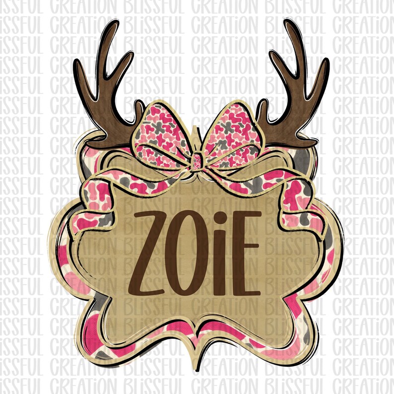 Pink Camo Name Plate | Croquette Bow PNG | Downloadable Image - Etsy