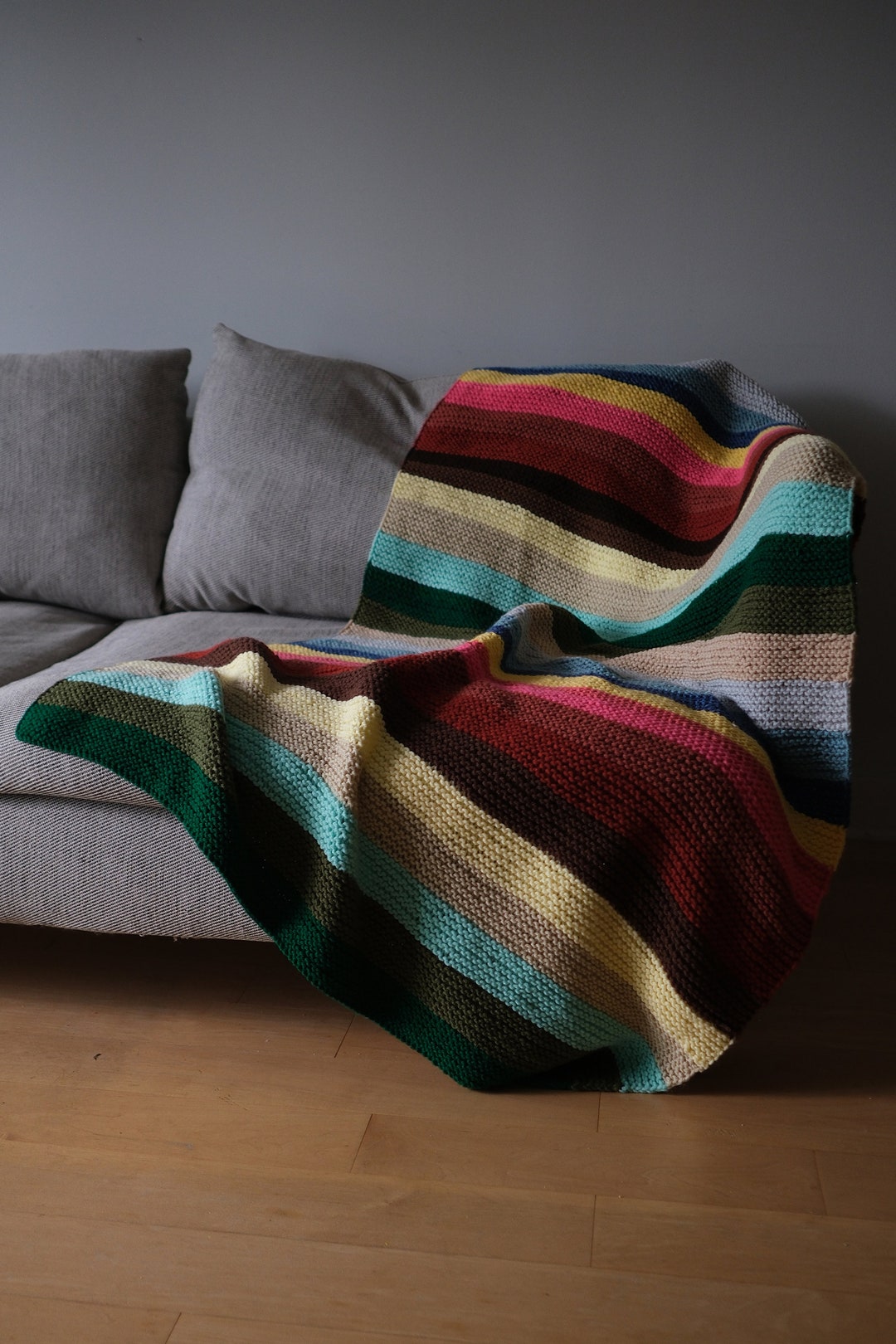 Hand Knitted Soft Multicolour Striped Blanket - Etsy