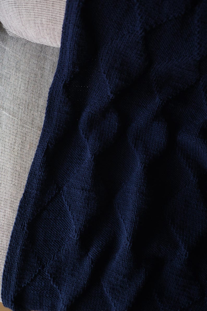 Hand Knitted Dark Blue Diamond Blanket - Etsy