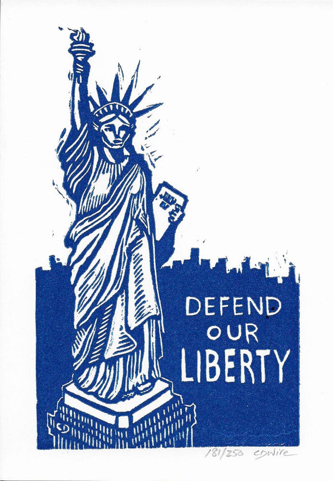 Defend Our Liberty, Linoleum Print Postcard - Etsy