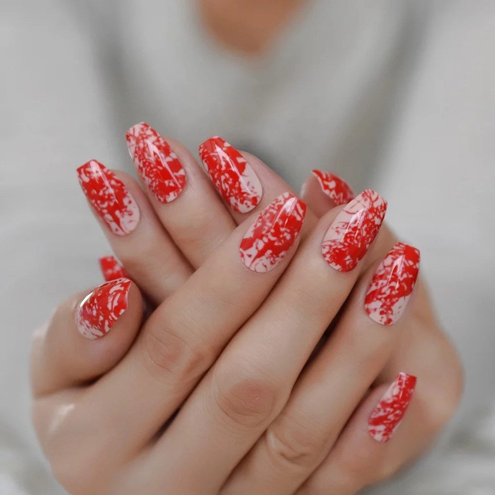 Red Splatter Press on Nails 24 Pc Fake False Nail Kit Set - Etsy