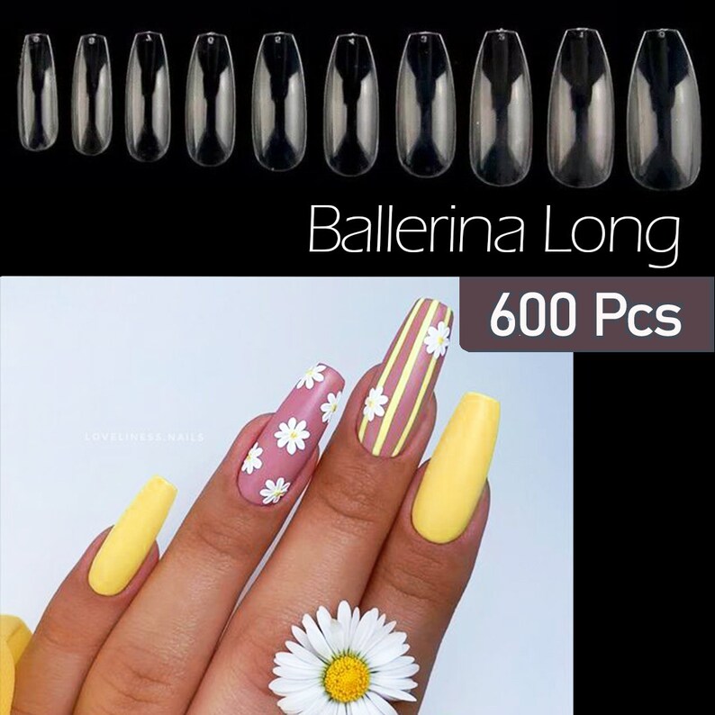 600 Pcs CLEAR Ballerina Long Full Cover Nails False Nail Tips - Etsy