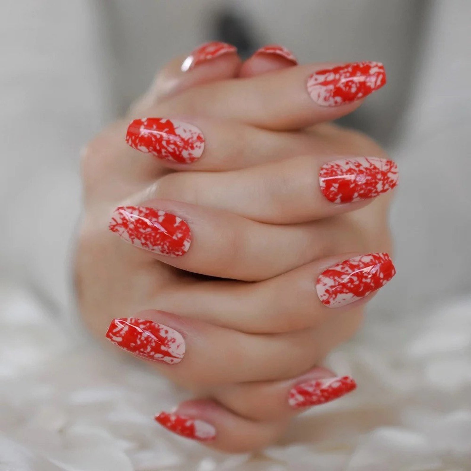 Red Splatter Press on Nails 24 Pc Fake False Nail Kit Set - Etsy